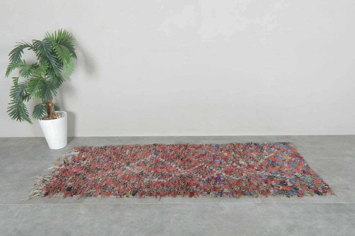 Rusty coral Moroccan shag runner – 2.7 x 6.8 ft – Beni ourain rug