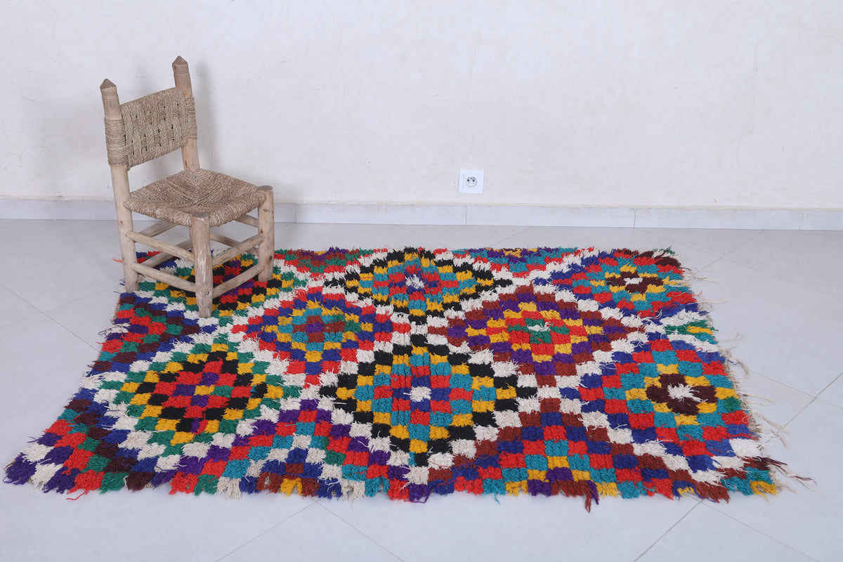 4.1 x 5.5 ft Moroccan Berber Rug – Colorful Checkered Geometric Design ...
