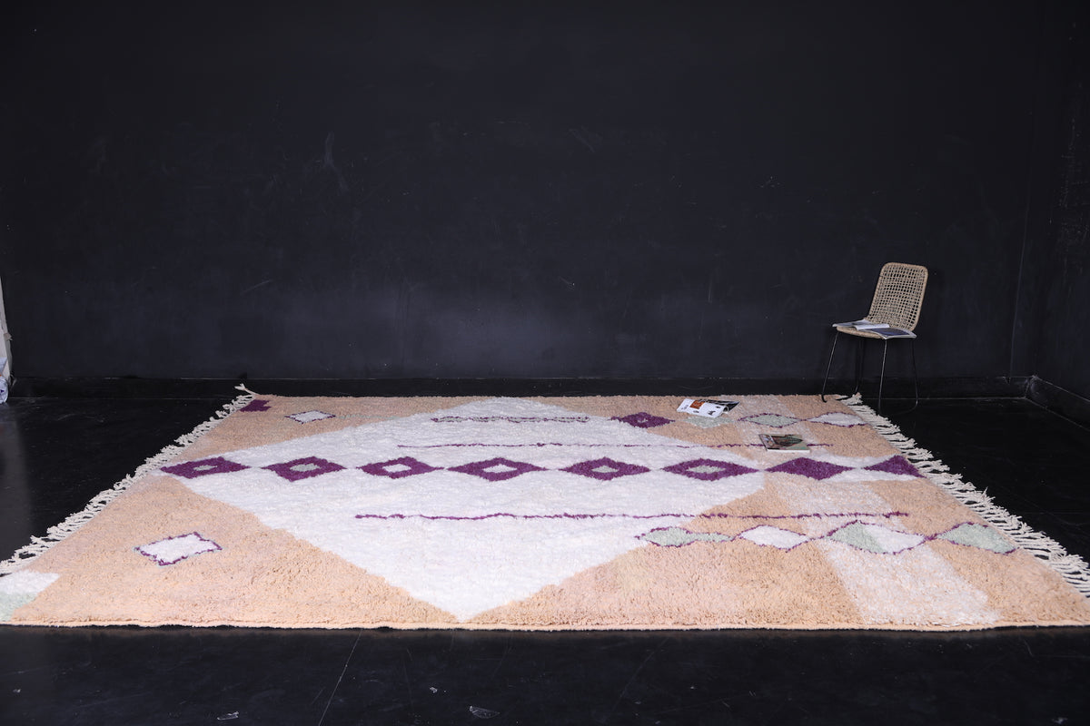 Custom Creamy Rug with Purple Patterns – Cozy and Stylish – Beni ourain rug