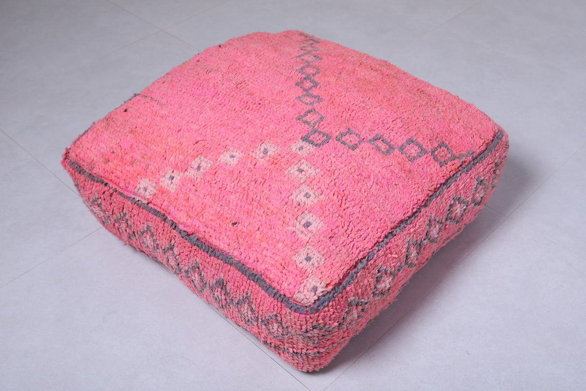 Berber handmade Moroccan pink rug pouf | Artisan craft with soft elega ...